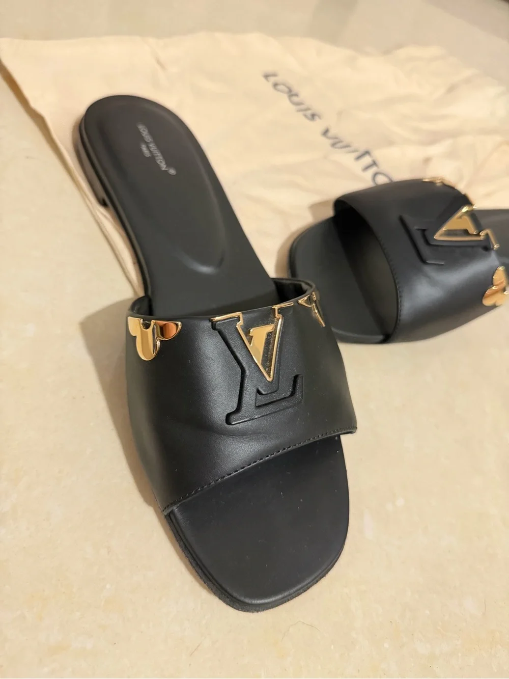 Louis Vuitton | Shoes | Authentic Louis Vuitton Lv Mare Flat Mule Black ...